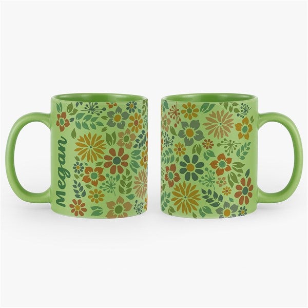 Retro Floral Personalized Coffee Mug - Green