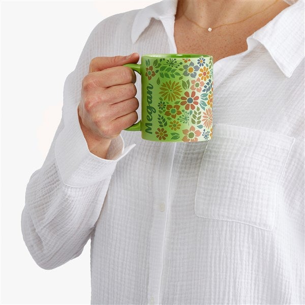 Retro Floral Personalized Coffee Mug - Green