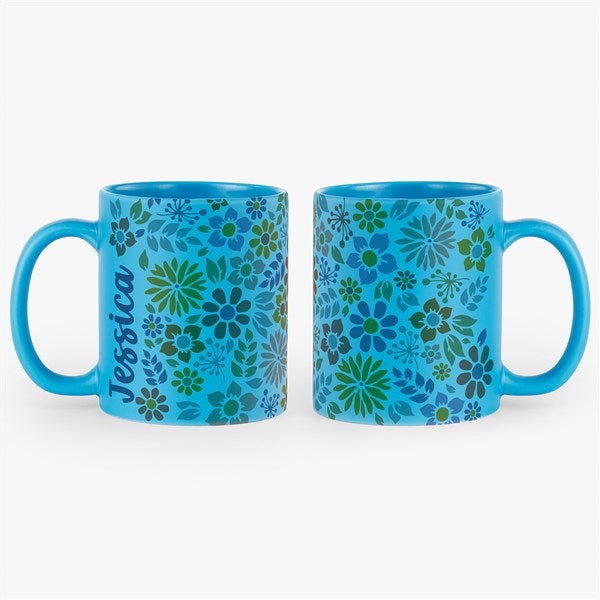 Retro Floral Personalized Coffee Mug - Blue