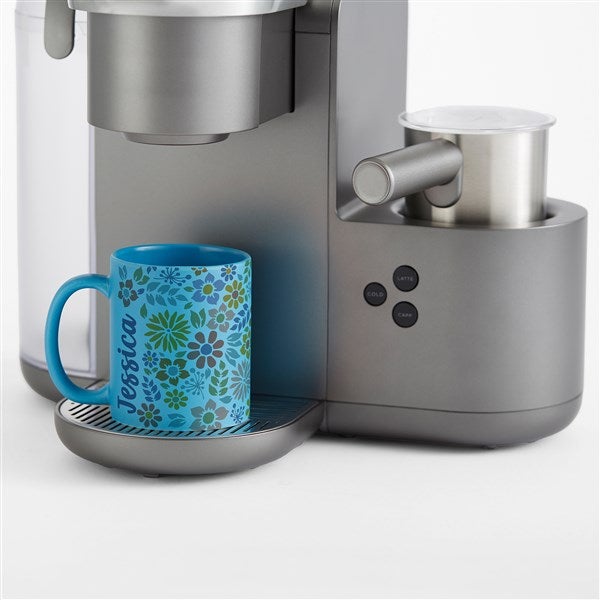 Retro Floral Personalized Coffee Mug - Blue