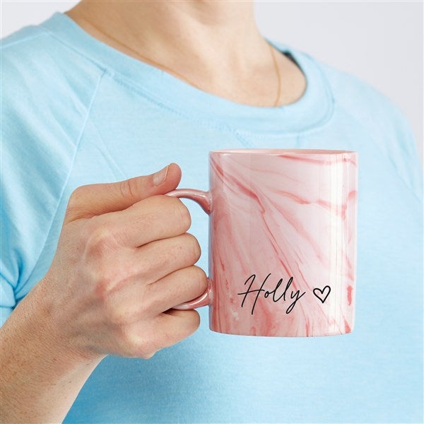 Scripty Heart Name Personalized 11oz Marble Ceramic Mug - Pink