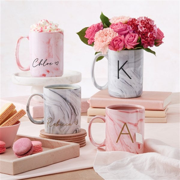 Large Initial Personalized Marble Ceramic Mug