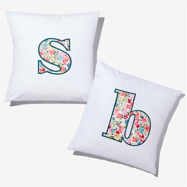 Boho Floral Initial Embroidered Applique Throw Pillow