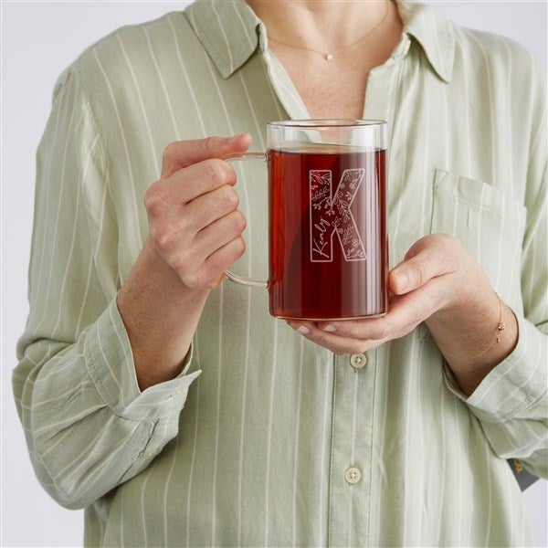 Pattern Initial Engraved 18oz Glass Mug