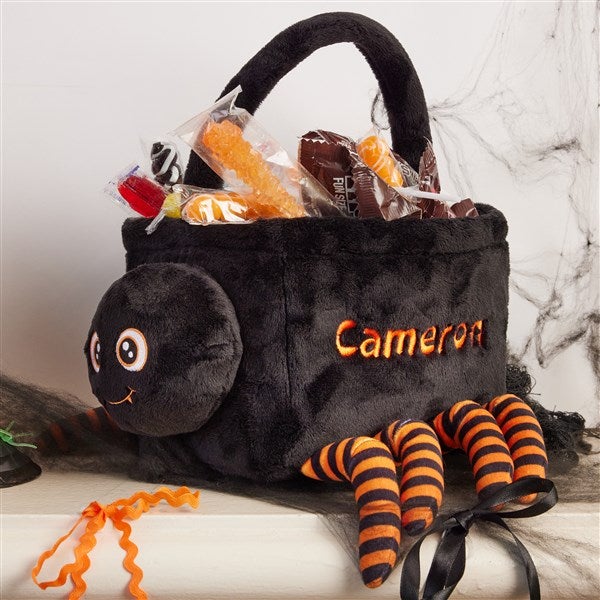 Spider's Treasure Embroidered Plush Halloween Treat Bag