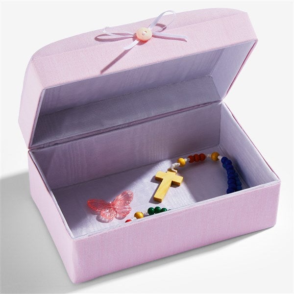 Personalized Small Micro Striped Cotton Keepsake Box - Pink