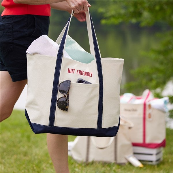 Embroidered Canvas Boat Tote - Navy