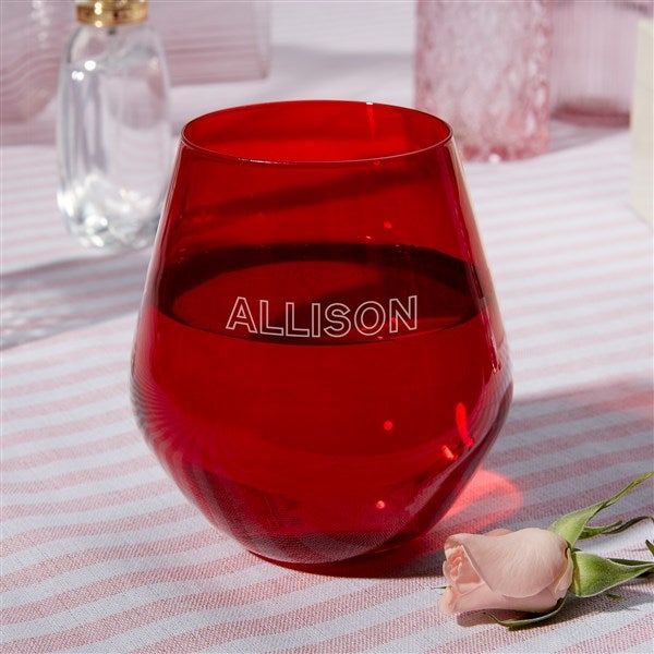 Tinted Sips Engraved Red Stemless Wine Glass