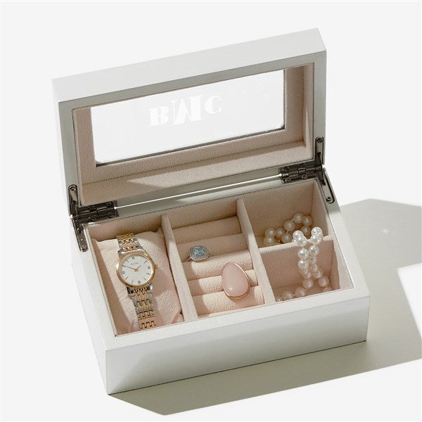 Pearl White Glass Top Personalized Jewelry Box