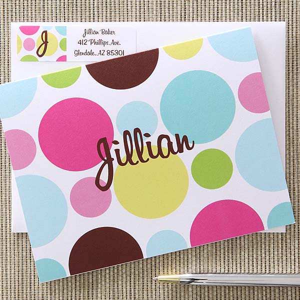 Polka Dots Personalized Girls Note Cards