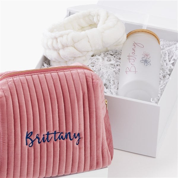 Personalized Mauve Makeup Bag Gift Set For Her