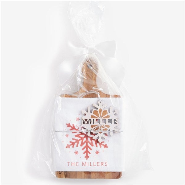 Snowflake Family Personalized Tea Towel, Paddle Board and Ornament Gift Set