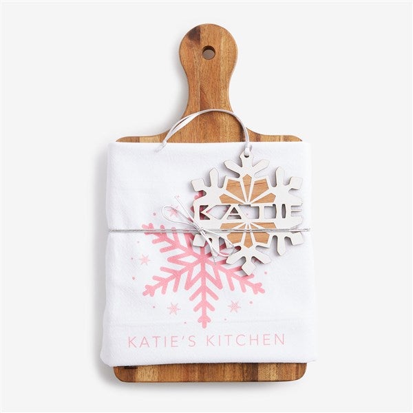 Snowflake Family Personalized Tea Towel, Paddle Board and Ornament Gift Set