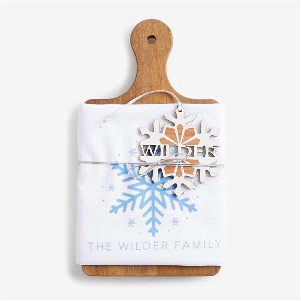 Snowflake Family Personalized Tea Towel, Paddle Board and Ornament Gift Set