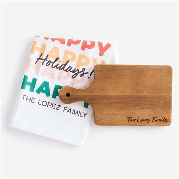 Festive Phrases Personalized Tea Towel and Paddle Board Gift Set