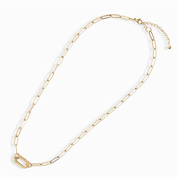 Gold Paperclip Chain Charm Clasp Necklace