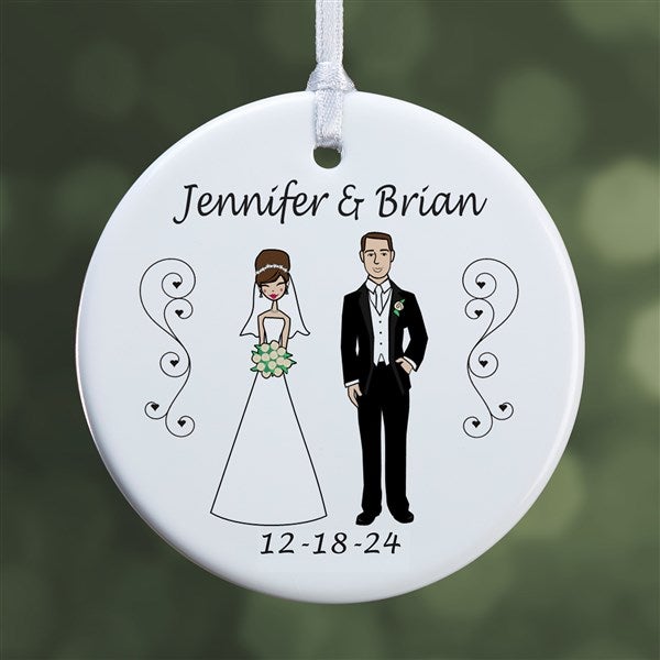 Personalized Christmas Ornaments Bride and Groom Characters 1 Sided