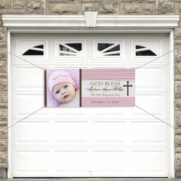 Personalized Photo Christening Banner - God Bless