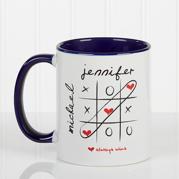 Personalized Romantic Coffee Mugs Love Always Wins Blue Handle