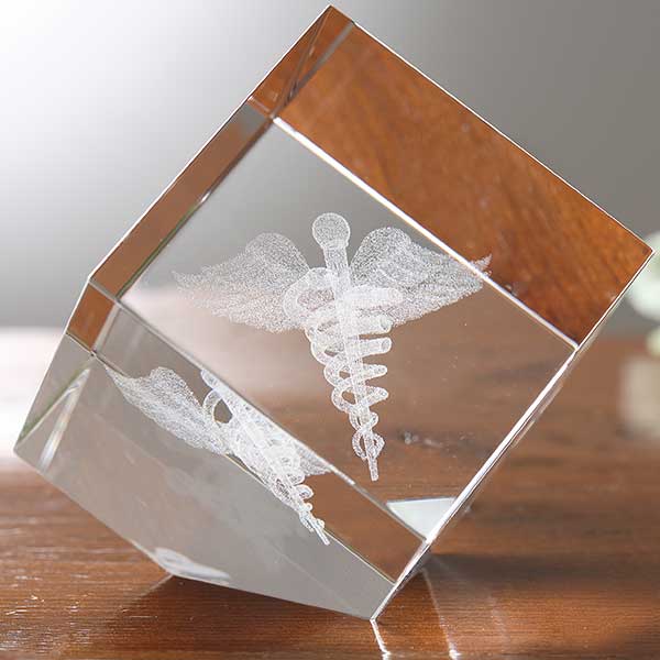 3-D Crystal Caduceus Personalized Medical Doctor Paperweight