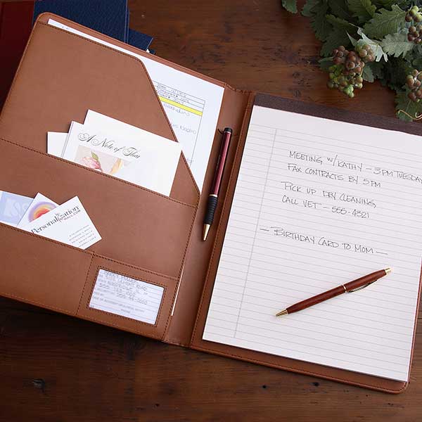 Personalized Executive Leather Portfolio - Tan