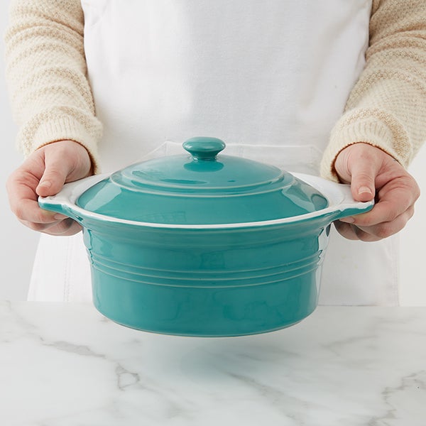 Classic Personalized Ceramic Round Casserole With Lid-Turquoise