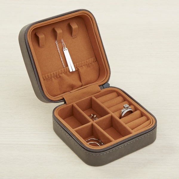 Scripty Style Personalized Leatherette Jewelry Case -Grey
