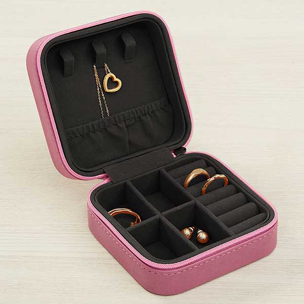 Scripty Style Personalized Leatherette Jewelry Case -Pink