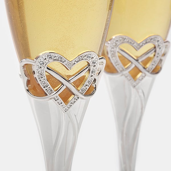 Infinity Heart Wedding Engraved Champagne Flute Set