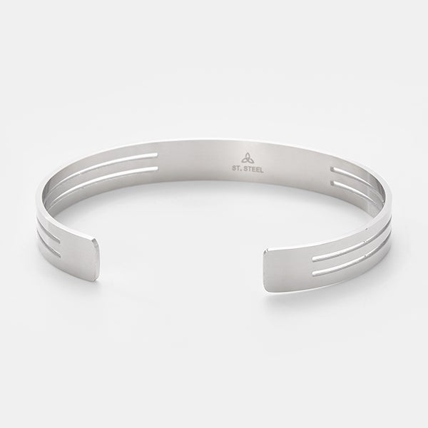 Engraved Silver Striped Stainless Cuff