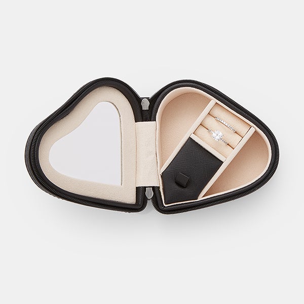 Engraved Heart Jewelry Box and Travel Case in Black