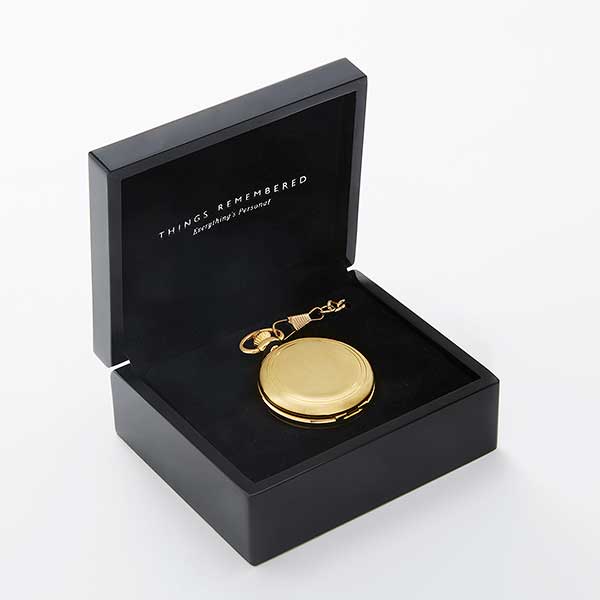 Engraved Birthday Gold Skeleton Pocket Watch and Box