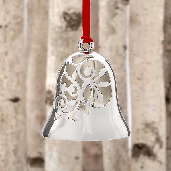 Engraved Silver Scroll Bell Ornament