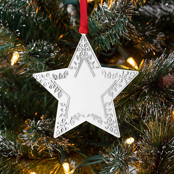 Engraved Silver Star Metal Ornament