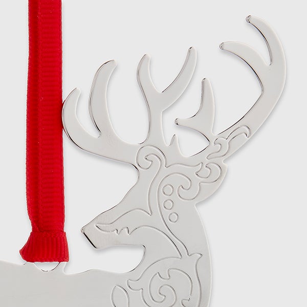 Engraved Silver Reindeer Metal Ornament