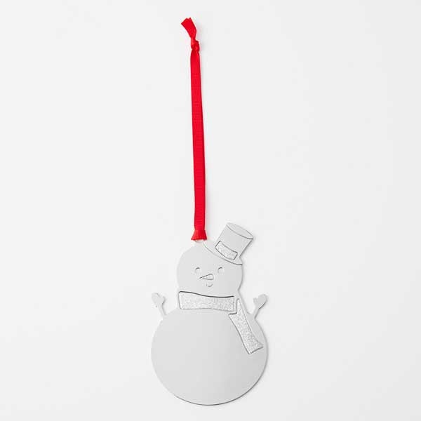Engraved Silver Sparkling Snowman Ornament