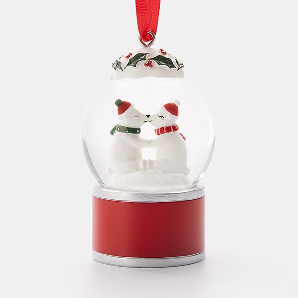 Engraved Kissing Polar Bears Snow Globe Ornament
