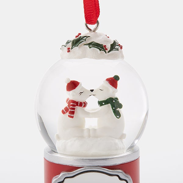 Engraved Kissing Polar Bears Snow Globe Ornament
