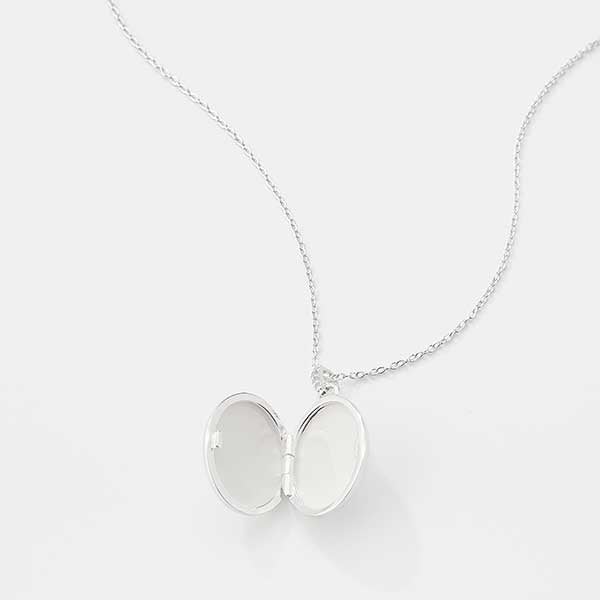 Engraved Sterling Silver Oval Locket with Diamonds Necklace