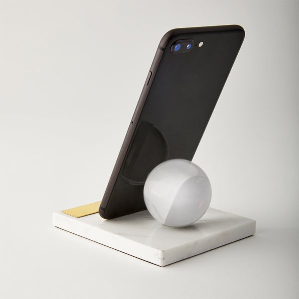 Engraved White Marble Phone Stand