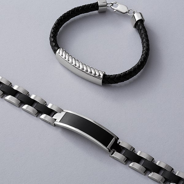 Engraved Matte Black & Silver ID Bracelet for Him