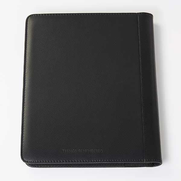 Engraved Black Leather Padfolio and Pen Set