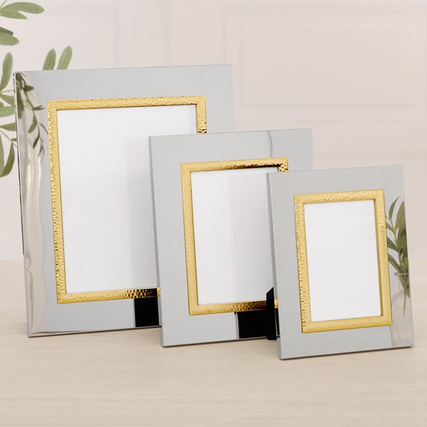 Modern Wedding Personalized Silver & Gold Hammered Frame - 8 x 10