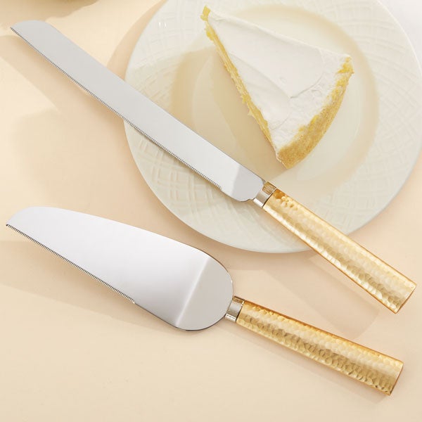 Personalized Hammered Gold Wedding Cake Server Set