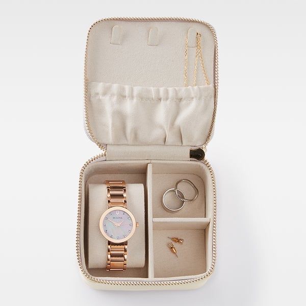 Engraved Leather Travel Jewelry Case with Charm