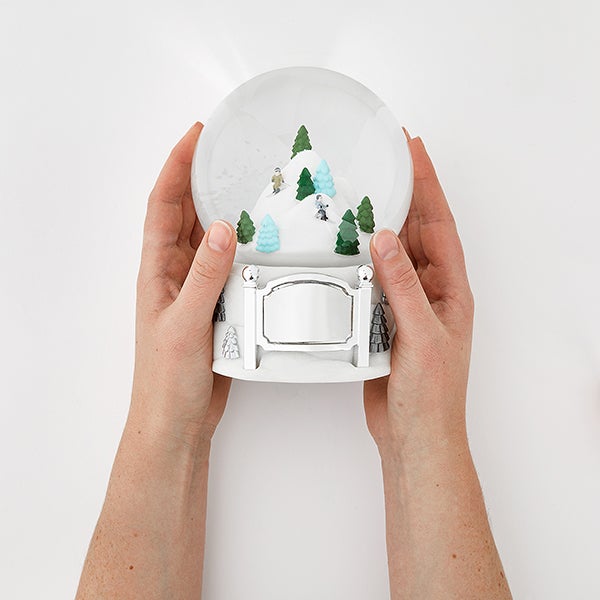 Engraved Skiing Mountain Musical Snow Globe