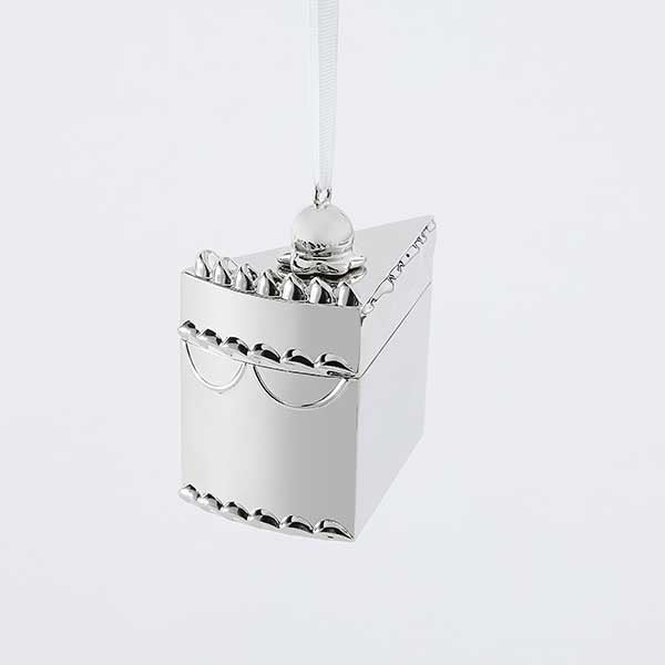 Engraved Silver Cake Slice Ornament