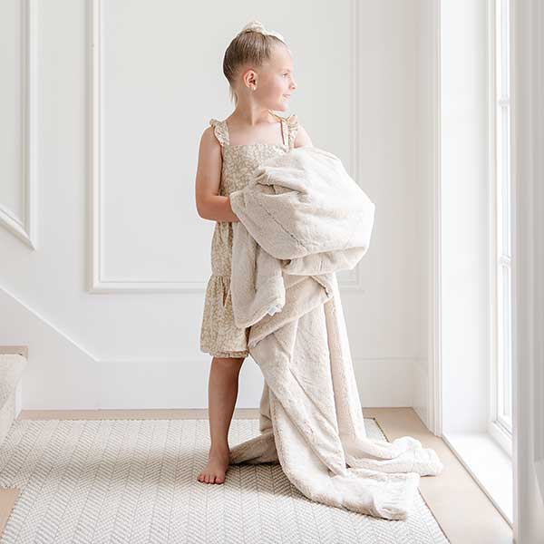 Embroidered Lush Throw Blanket in Buttermilk