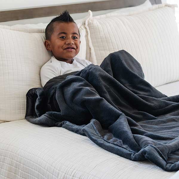 Embroidered Lush Throw Blanket in Charcoal