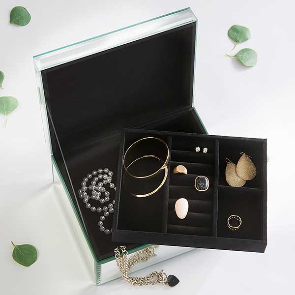 Personalized Large Mirrored Jewelry Box - Custom Engraved Message